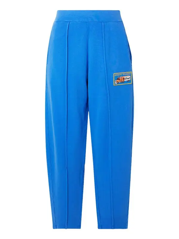 MOTHER The Quickie Pin Up Barel Flood Appliquéd Cotton-jersey Sweatpants - Blue