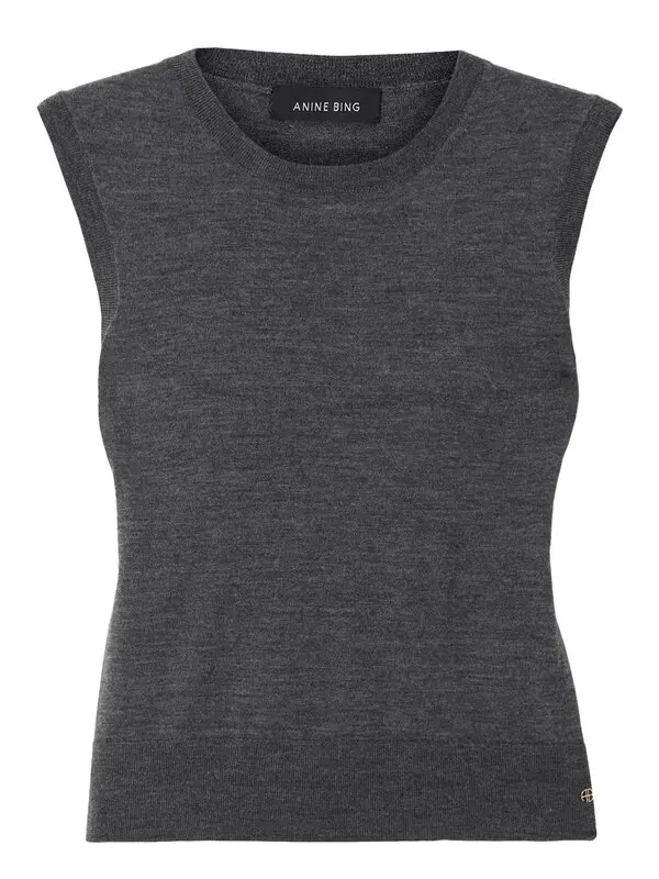 ANINE BING Moni Wool And Cashmere-blend Tank - Gray