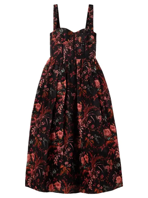 Cara Cara Phoebe Floral-print Linen And Silk-blend Midi Dress - Multi