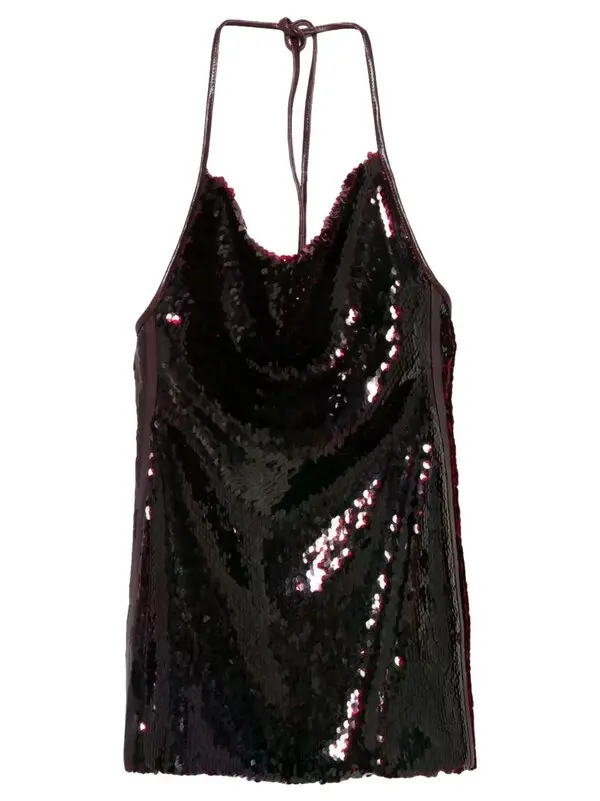 David Koma Sequinned Halterneck Dress - Red