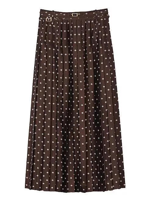 Sandro Scarf-print Belted-waist Woven Maxi Skirt - Brown / White
