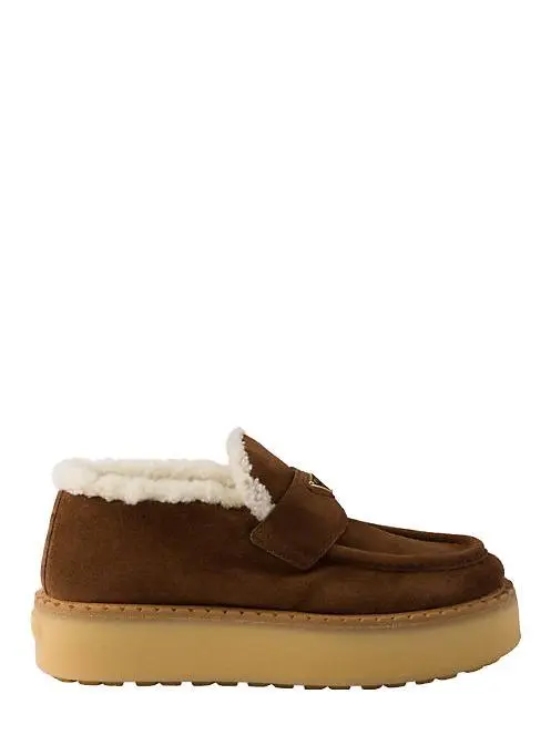 Prada Shearling-lined Suede Loafers - Brown