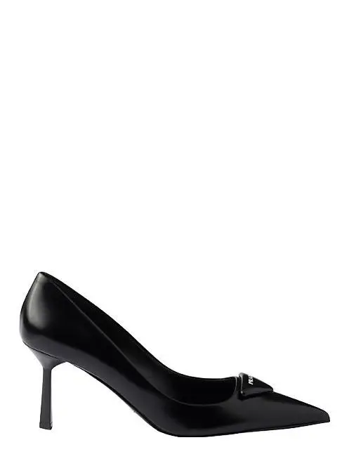 Prada Logo-plaque Leather Pumps - Black