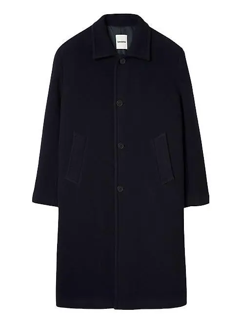 Sandro Long Wing-collar Wool And Cashmere-blend Coat - Navy Blue