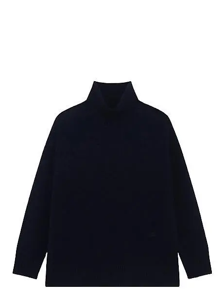The Kooples High-neck Relaxed-fit Cashmere-blend Jumper - Navy