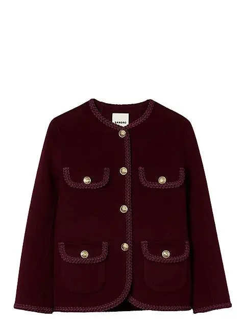 Sandro Round-neck Four-pocket Wool-blend Jacket - Bordeaux