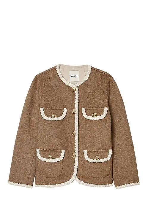 Sandro Round-neck Four-pocket Wool-blend Jacket - Dark Blond