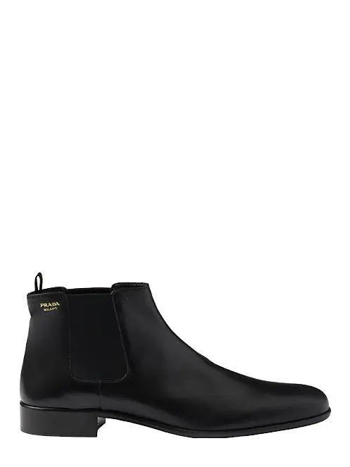 Prada Branded Leather Chelsea Boots - Black