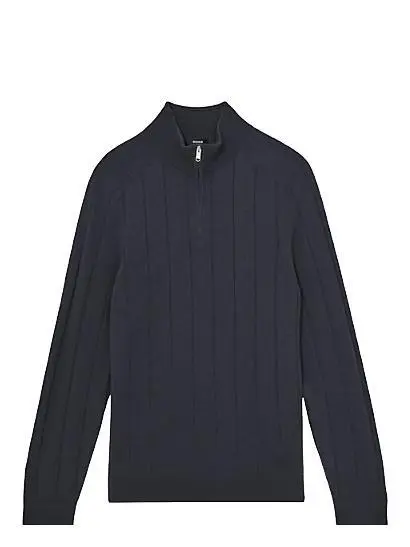 REISS Merino Wool Half-zip Jumper - Airforce Blue