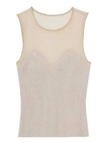 REISS Darcey Mesh-panel Knitted Vest Top - Pink Neutral