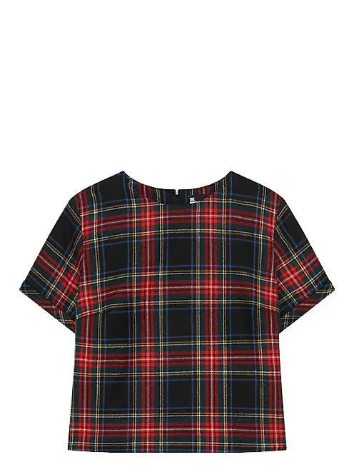 The Kooples Tartan Wool Top - Rouge Noir