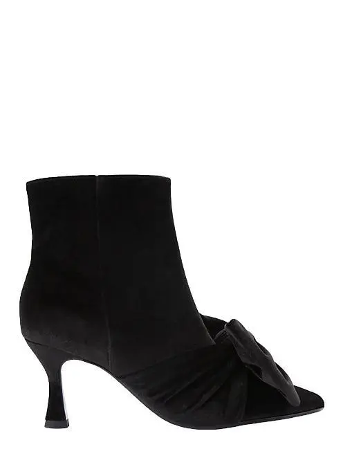 Kurt Geiger Aria Bow Velvet Heeled Ankle Boots - Black