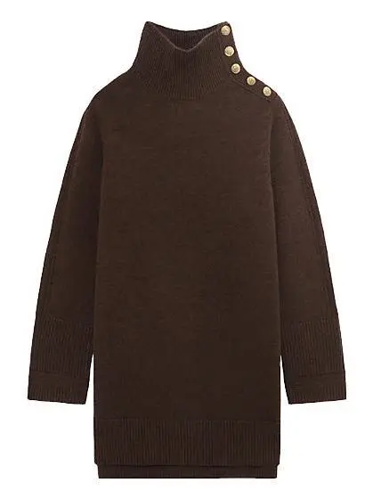 The Kooples Funnel-neck Wool Mini Dress - Brown