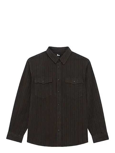The Kooples Striped Oversized-fit Cotton Shirt - Washed Grey