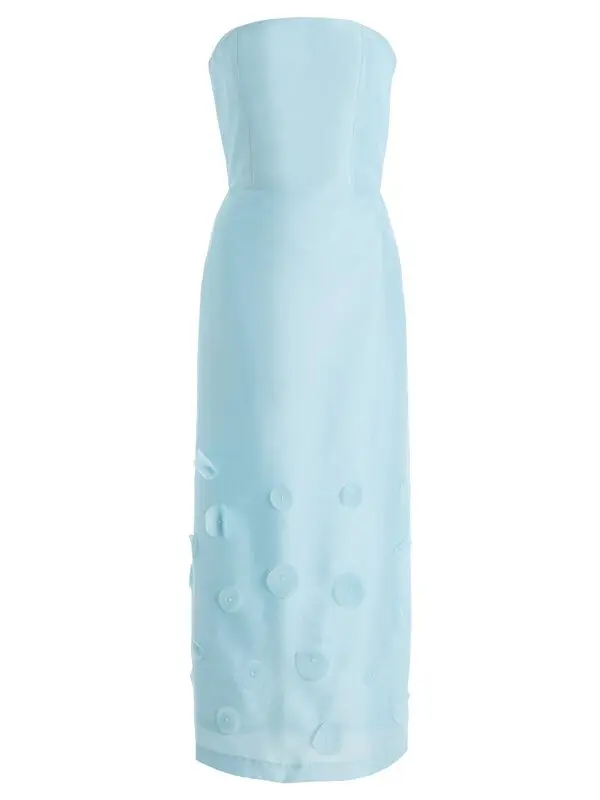 MARLIES GRACE Lucille Floral-appliquéd Satin Midi Dress - Blue