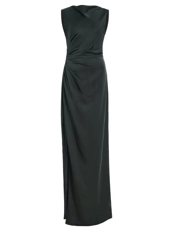 Lapointe Ruched Satin Gown - Dark Green