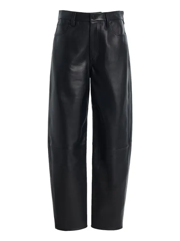 FRAME The Neat Leather Barrel-leg Pants - Navy