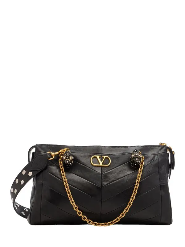 Valentino Garavani Panthea Medium Leather Tote Bag - Black