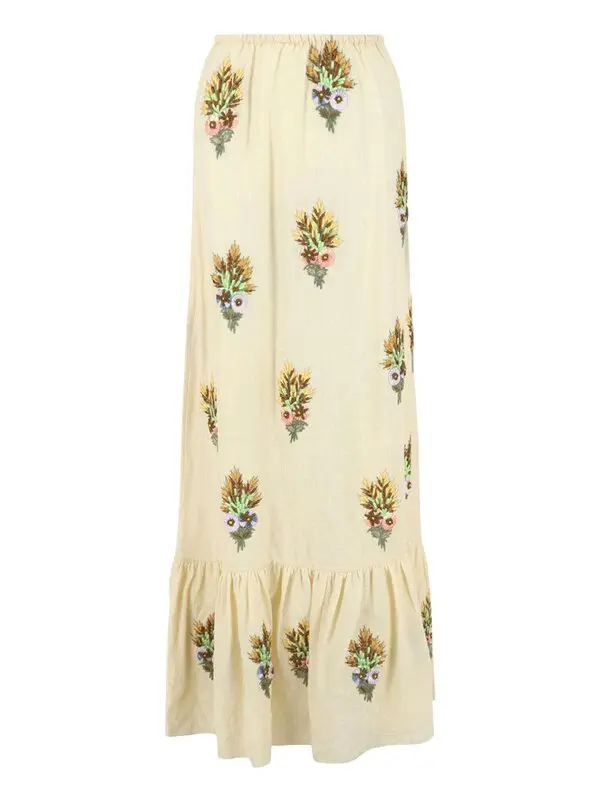 Gucci Embroidered Linen Tiered Skirt - White