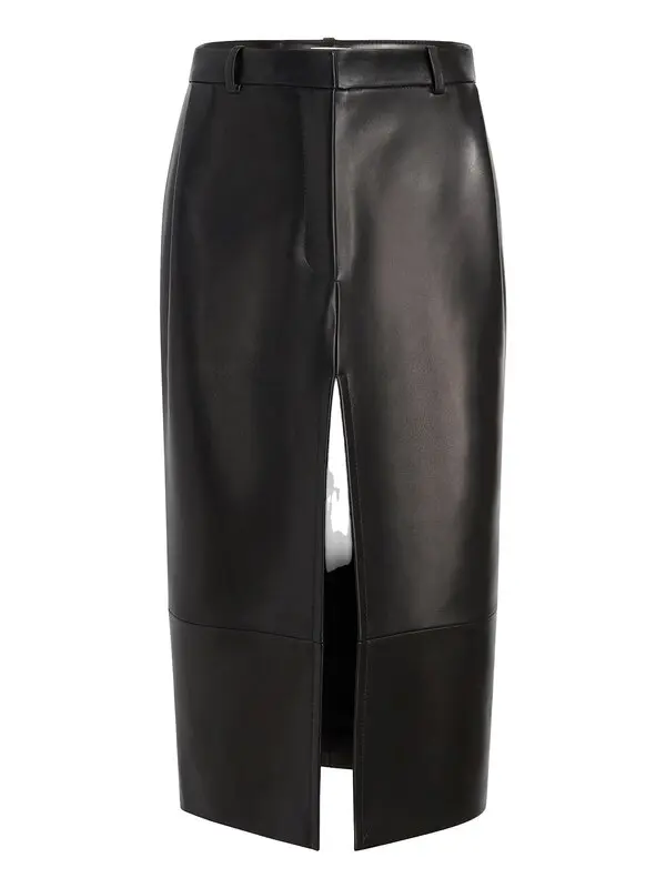 Khaite Anden Belted Leather Midi Skirt - Black