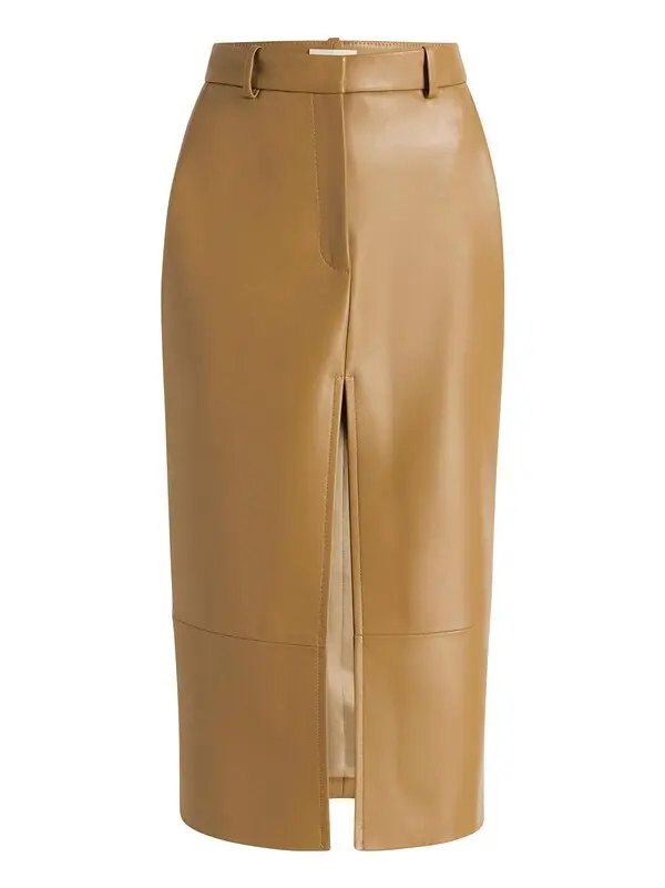 Khaite Anden Belted Leather Midi Skirt - Yellow