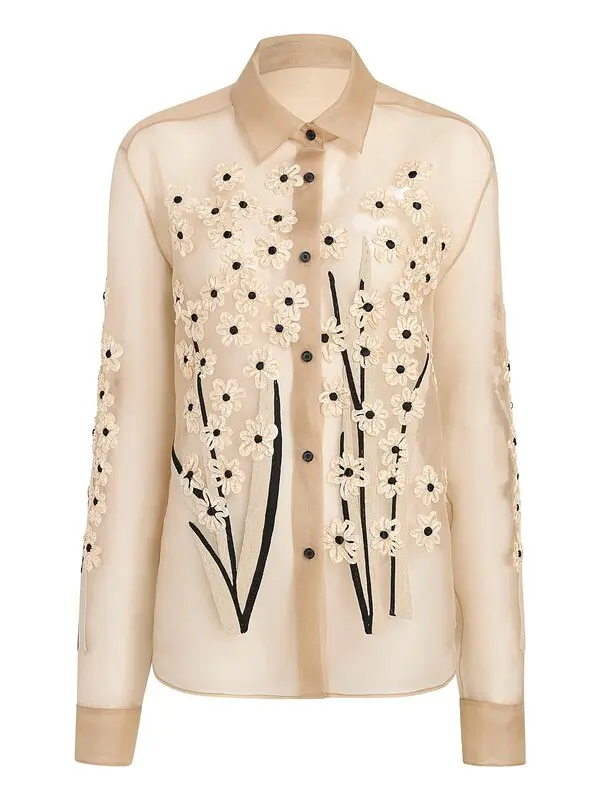 Khaite Argo Embroidered Silk Organza Shirt - Floral