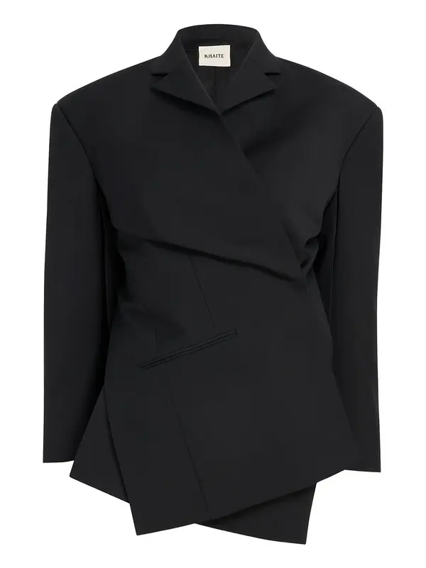 Khaite Wool-silk Cady Wrap Jacket - Black