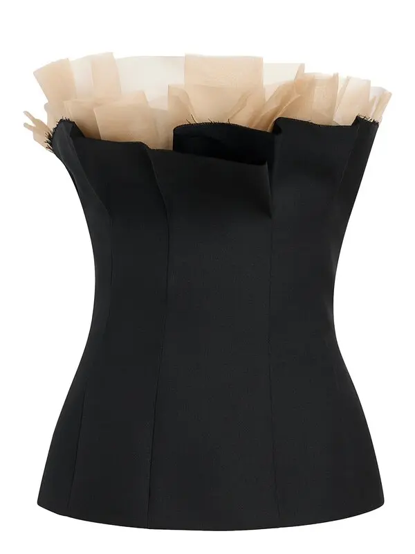Khaite Sal Ruffled Wool-silk Cady Top - Black