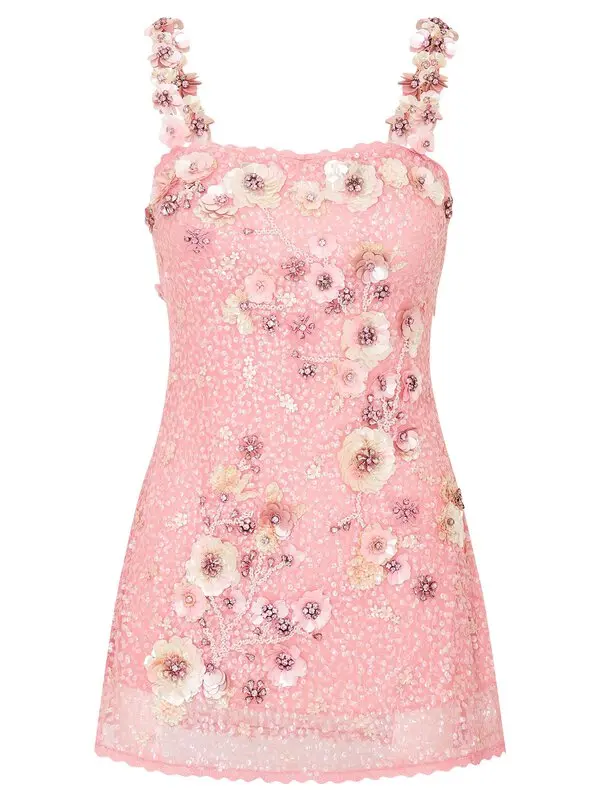 LoveShackFancy Rosmara Embellished Mini Dress - Pink