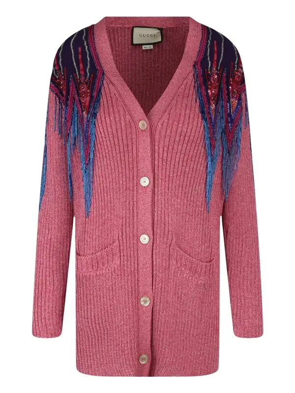 Gucci Sequin And Fringe Cardigan - Pink