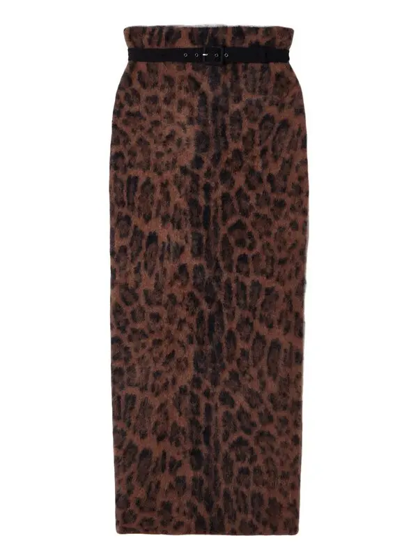 Adam Lippes Levi Belted Leopard-print Brushed-cashmere Midi Skirt - Animal Print