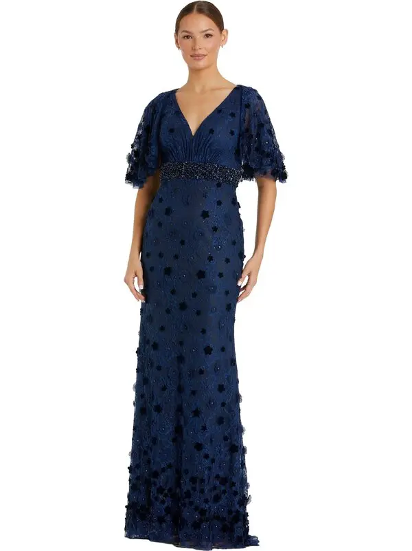 Mac Duggal Embellished Lace Gown - Midnight