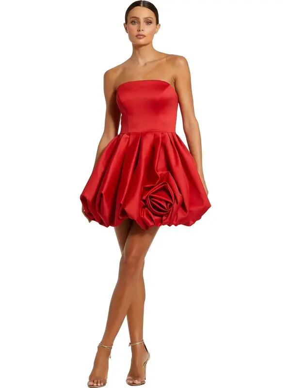 Mac Duggal Strapless Mini Dress With Rose Ruffle - Red