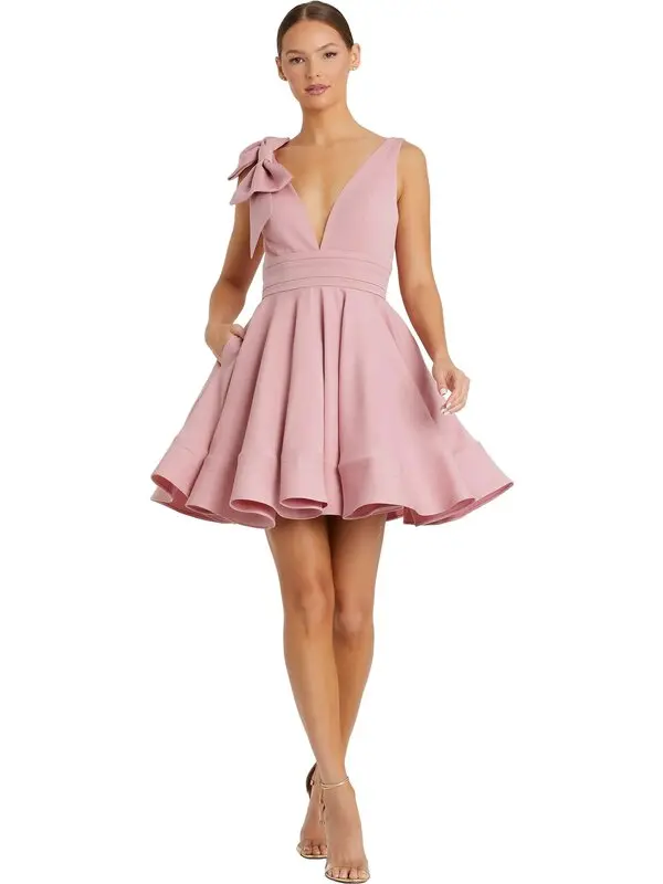 Mac Duggal Crepe Mini Dress With Bow - Pink