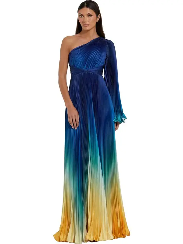 Mac Duggal Pleated Charmeuse One-shoulder Gown - Blue Ombre