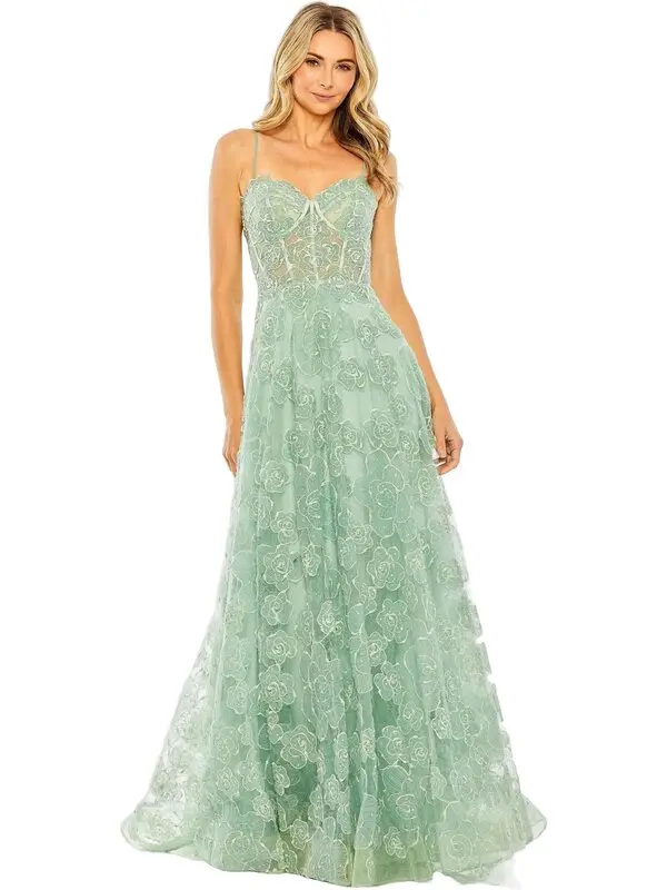 Mac Duggal Embroidered Sweetheart Neck A-line Gown - Green