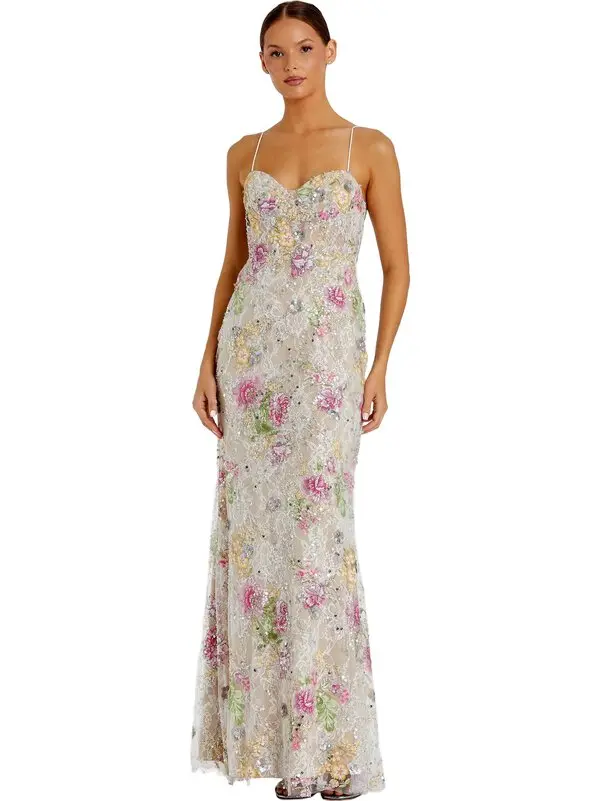 Mac Duggal Embellished Bustier Trumpet Gown - Floral
