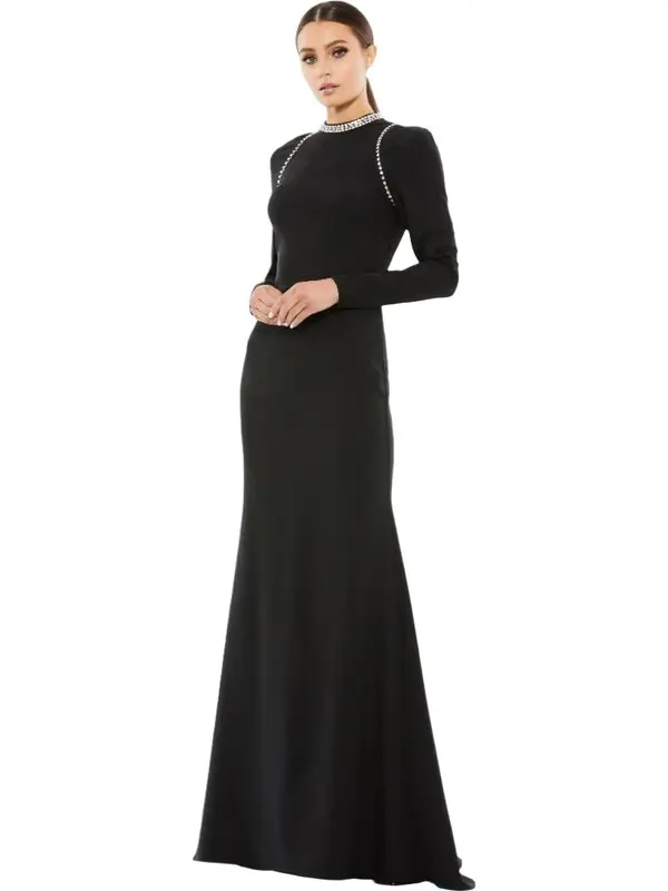 Mac Duggal Raglan Long Sleeve High Neck Gown - Black