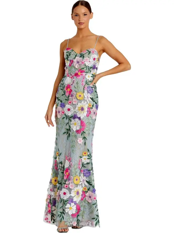 Mac Duggal Floral Embroidered Bustier Gown - Green
