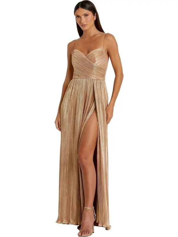Mac Duggal Metallic Ruched A-line Gown - Gold