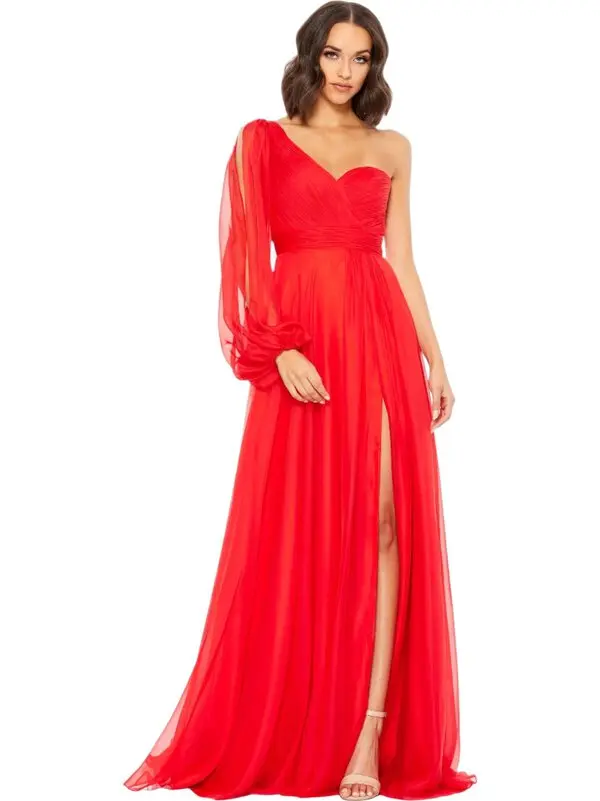 Mac Duggal Flowy One-shoulder Chiffon Gown - Red