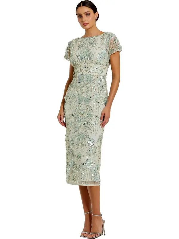 Mac Duggal Embellished Cap Sleeve Midi Dress - Green