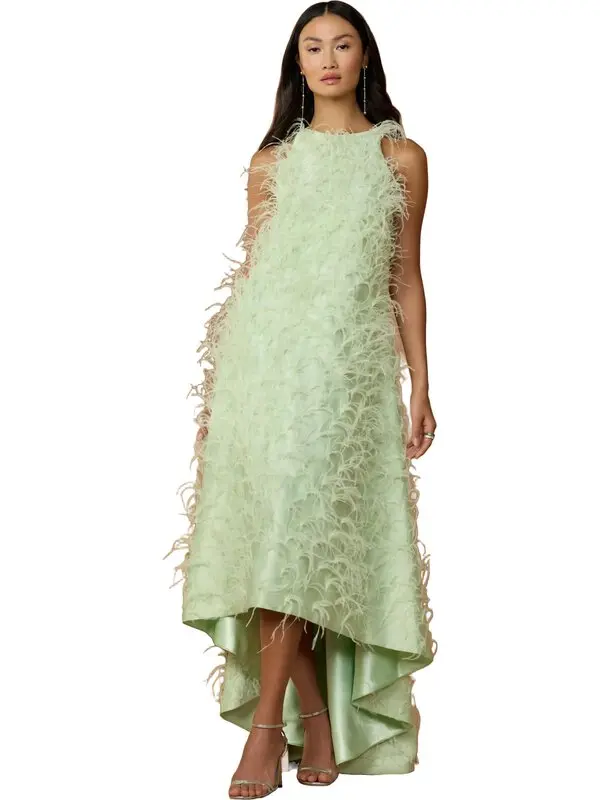 Mac Duggal Sleeveless Feather-embellished High-low Gown - Mint
