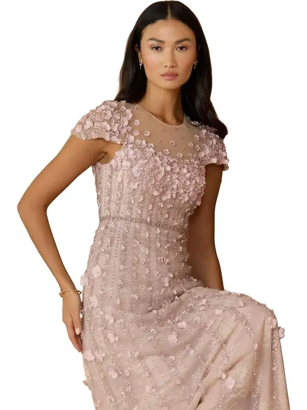MAC DUGGAL COLLECTION Embellished Lace Illusion Neck A-line Gown - Vintage Lilac