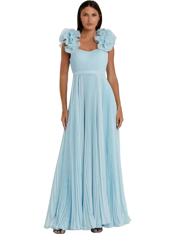 Mac Duggal Pleated Organza Gown With Ruffle Straps - Powder Blue