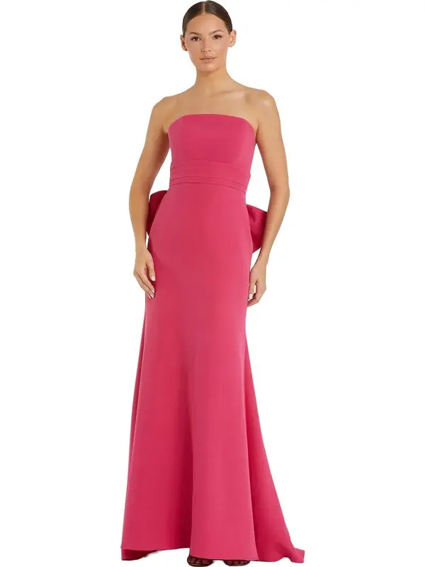 Mac Duggal Strapless Gown With Bow - Hot Pink