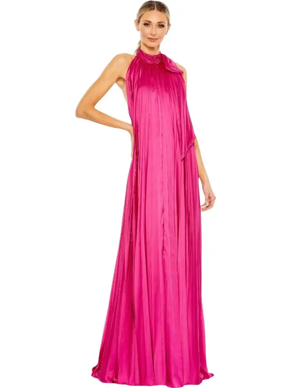 Mac Duggal Pleated Halter Neck Trapeze Gown - Pink