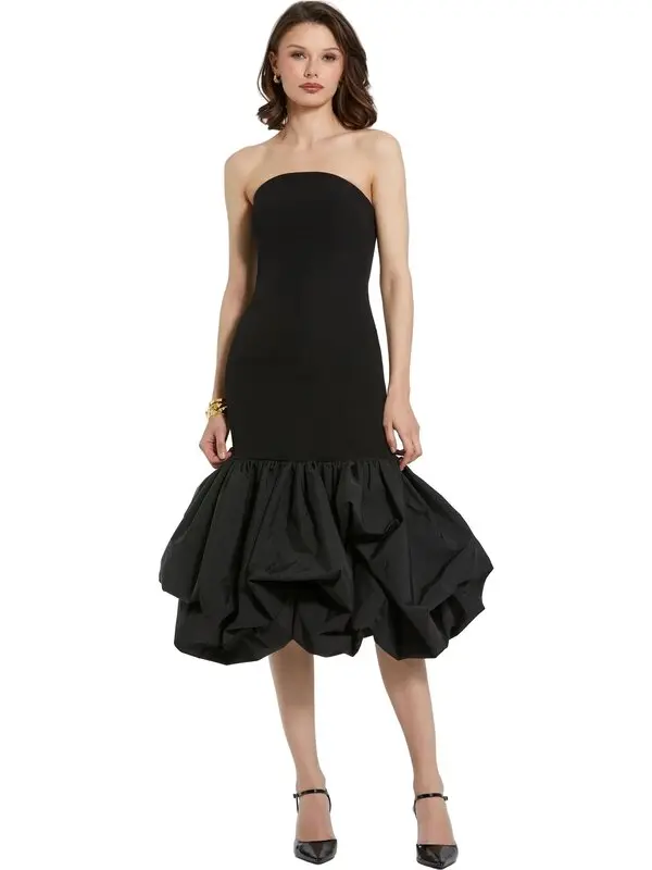 Mac Duggal Crepe Strapless Midi Dress With Bubble Hem - Black