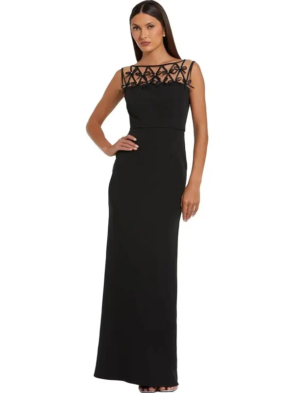 Mac Duggal Sleeveless Crepe Gown With Bow Appliqués - Black