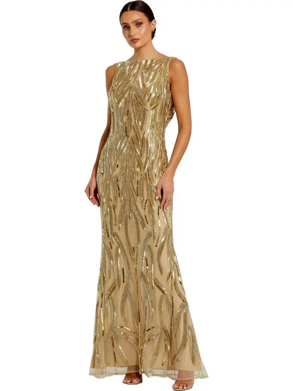 Mac Duggal High Neck Sleeveless Embellished Gown - Gold